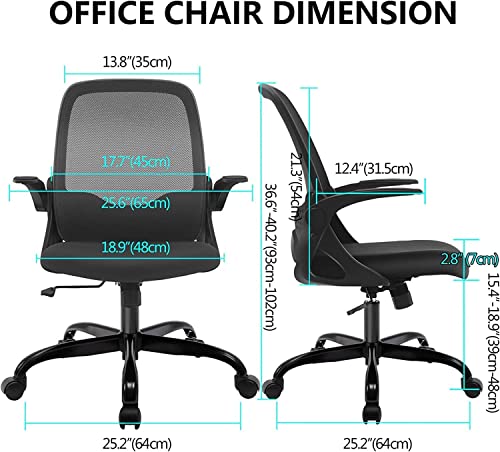 KERDOM Office Chair, Ergonomic Desk Chair, Breathable Mesh Computer Chair, Comfy Swivel Task Chair with Flip-up Armrests and Adjustable Height