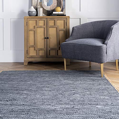 nuLOOM Koda Solid Leather Flatweave Runner Rug, 2' x 6', Blue