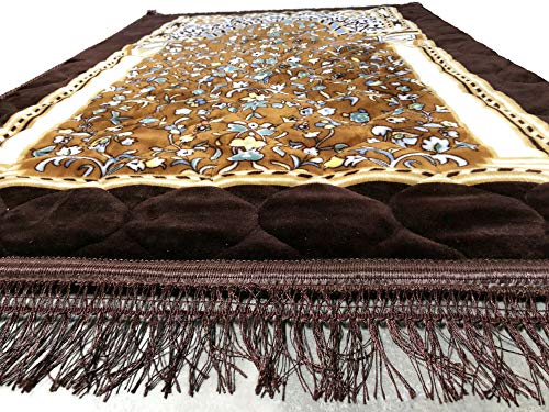 Eid Gift Premium Luxury Ultra-Soft Prayer Rug Seccade Sajjada Soft for Knees Ankles Prayer Carpet Mat with Non-Slip underlayment Free Bag + Free Prayer Beads Tasbih Rug Size 47"x31" (Brown)