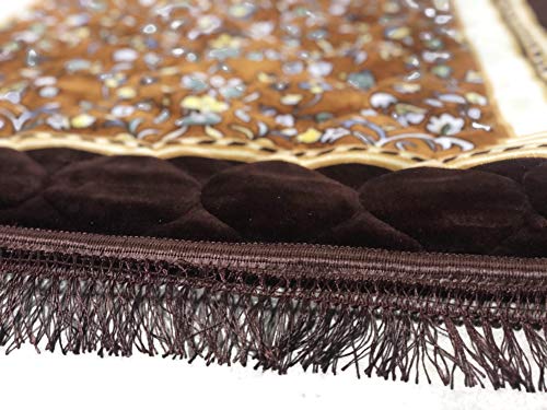 Eid Gift Premium Luxury Ultra-Soft Prayer Rug Seccade Sajjada Soft for Knees Ankles Prayer Carpet Mat with Non-Slip underlayment Free Bag + Free Prayer Beads Tasbih Rug Size 47"x31" (Brown)