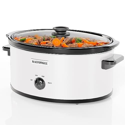 [NEW] MAGNIFIQUE Oval Slow Cooker with Keep Warm Setting - Perfect Kitchen Small Appliance for Family Dinners (White Manual, 6 Qt)