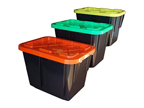 Safari Swings Storage Bins/Boxes with Lids, Colored Lids. (3 Pack) 200lbs Load Capacity MEDIUM SIZE for easy Storage/Organization Totes 20.5"x15"x14.5"-15 Gallons