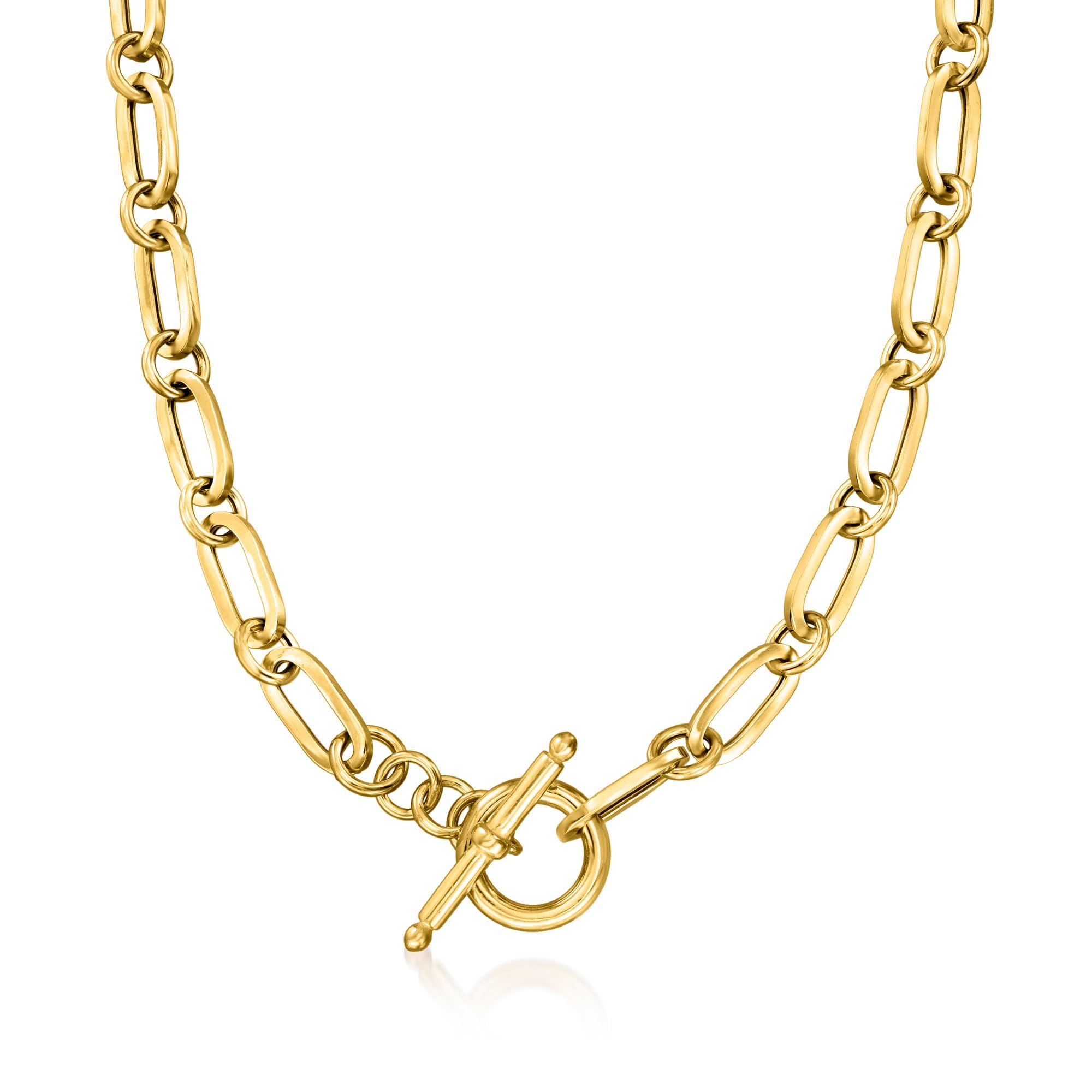 Ross-Simons Italian 18kt Gold Over Sterling Paper Clip Link Necklace. 16 inches