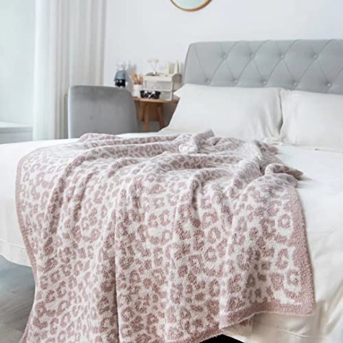 Super Soft Plush Leopard Blanket for Couch Lightweight Warm Fluffy Reversible Cheetah Throw Blanket for Sofa Bed Travel, Cream