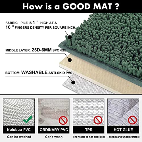 Nulubuu Chenille Extra Soft Bathroom Rug Mat, 16 x 24 Inches, Extra Absorbent Shaggy and Non Slip Rug, Machine Wash Dry, Green