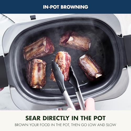 GreenPan Elite 8 - in -1 Programmable 6QT Electric Slow Cooker, Dishwasher Safe Lid & Removable Crock, PFAS-Free Healthy Ceramic Nonstick Multi-Cooker,Sear, Sauté/Brown,Steam Basket,Roast, Oxford Blue