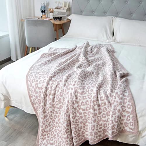 Super Soft Plush Leopard Blanket for Couch Lightweight Warm Fluffy Reversible Cheetah Throw Blanket for Sofa Bed Travel, Cream