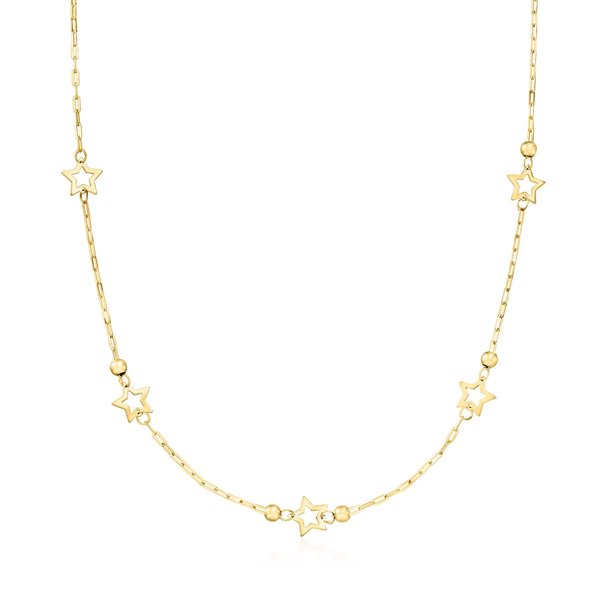 Ross-Simons Italian 14kt Yellow Gold Paper Clip Link Star Station Necklace. 18 inches