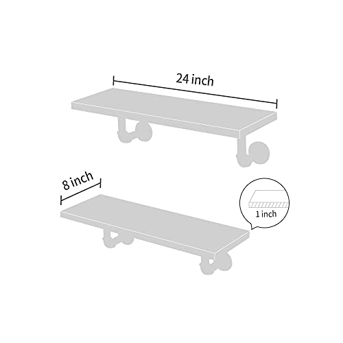 Coral Flower Reclaimed Wood Shelves with Black Industrial Pipe Brackets,Set of 2, Weathered Grey