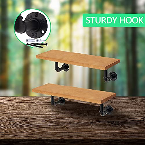 Coral Flower Reclaimed Wood Shelves with Black Industrial Pipe Brackets,Set of 2, Weathered Grey