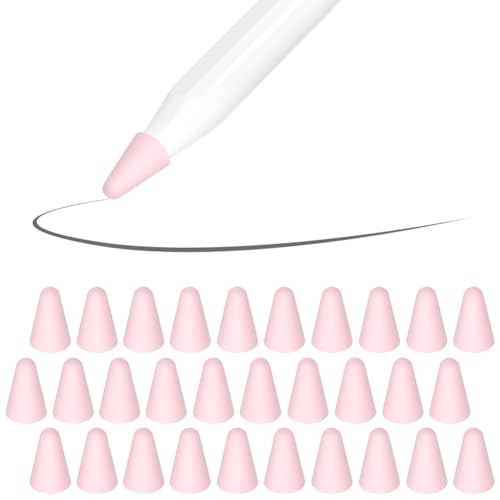 SIXFU 30 PCS Paper Feel Silence Covers for Apple Pencil Tips, Rubber Silicone Protectors for iPad Pencil 2nd Generation/1st Gen Apple iPencil Replacement Nib Case(Pink)