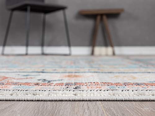 Abani Geometric Medallion 7'9" x 10'2" Area Rug, Beige & Teal Rugs Azure Collection Accent Rug