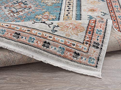 Abani Geometric Medallion 7'9" x 10'2" Area Rug, Beige & Teal Rugs Azure Collection Accent Rug