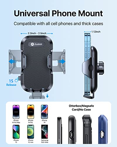 (2023 Upgraded) andobil Car Phone Mount [Military Sturdy, Firmly Grip & Never Slip] Air Vent Cell Phone Holder Car, Ultra Stable, Easy Used, Compatible with iPhone 13 14 12 Pro Max Android Samsung S23