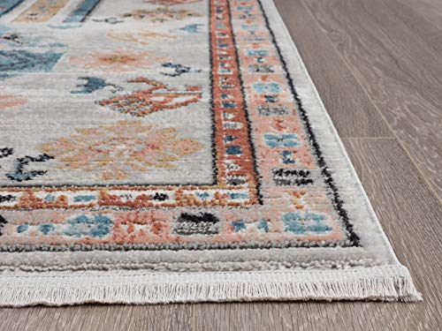 Abani Geometric Medallion 7'9" x 10'2" Area Rug, Beige & Teal Rugs Azure Collection Accent Rug
