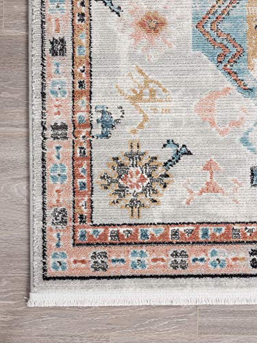 Abani Geometric Medallion 7'9" x 10'2" Area Rug, Beige & Teal Rugs Azure Collection Accent Rug