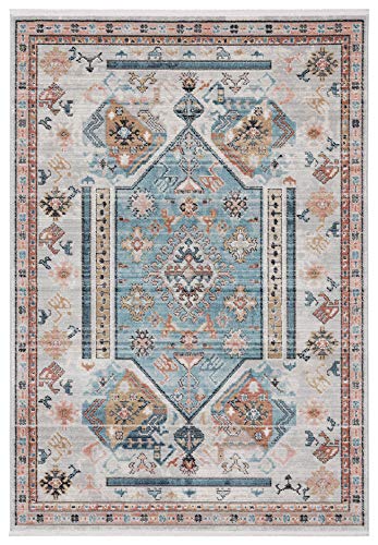 Abani Geometric Medallion 7'9" x 10'2" Area Rug, Beige & Teal Rugs Azure Collection Accent Rug