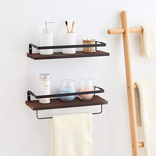 Coral Flower Floating Wall Mounted Shelves for Kitchen, Bathroom,Set of 2, 16.1inch, Carbonized Black