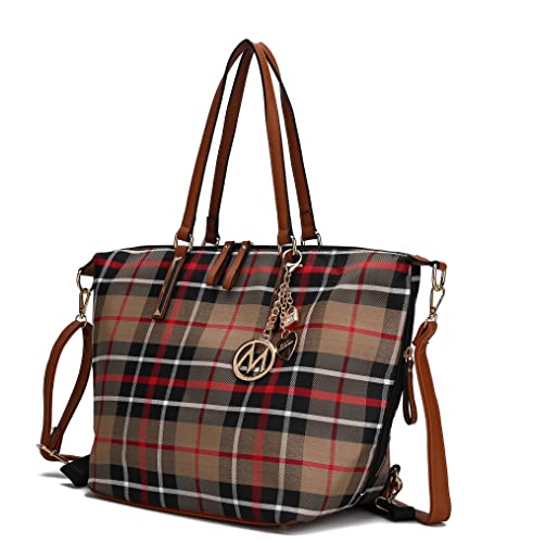 MKF Collection Convertible Weekender Tote Backpack- Top Handle Tote- Backpack Removable BackStrap Taupe Cognac