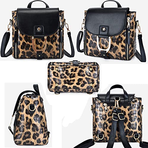 ZiMing 4Pcs Small Backpacks and Purses for Women Handbags Set Leopard Print PU Leather Satchel Shoulder Crossbody Bag Wallet Clutch-Gray
