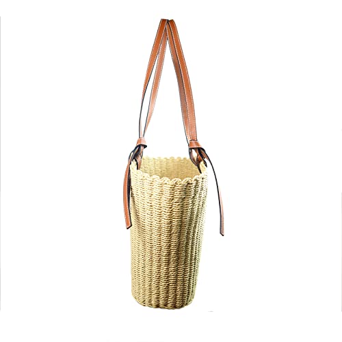 Handwoven Rattan vintage purse Bag Hollow Out Straw Beach Bag Handbag Beach Sea tote Basket Straw vacation Bag (brown)