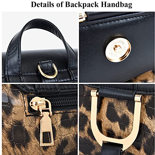 ZiMing 4Pcs Small Backpacks and Purses for Women Handbags Set Leopard Print PU Leather Satchel Shoulder Crossbody Bag Wallet Clutch-Gray