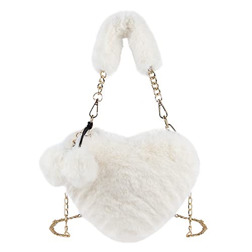 SUKUTU Faux Fur Purse Women's Heart Shaped Evening Handbags Small Cute Phone Crossbody Bag Clutches for Girls