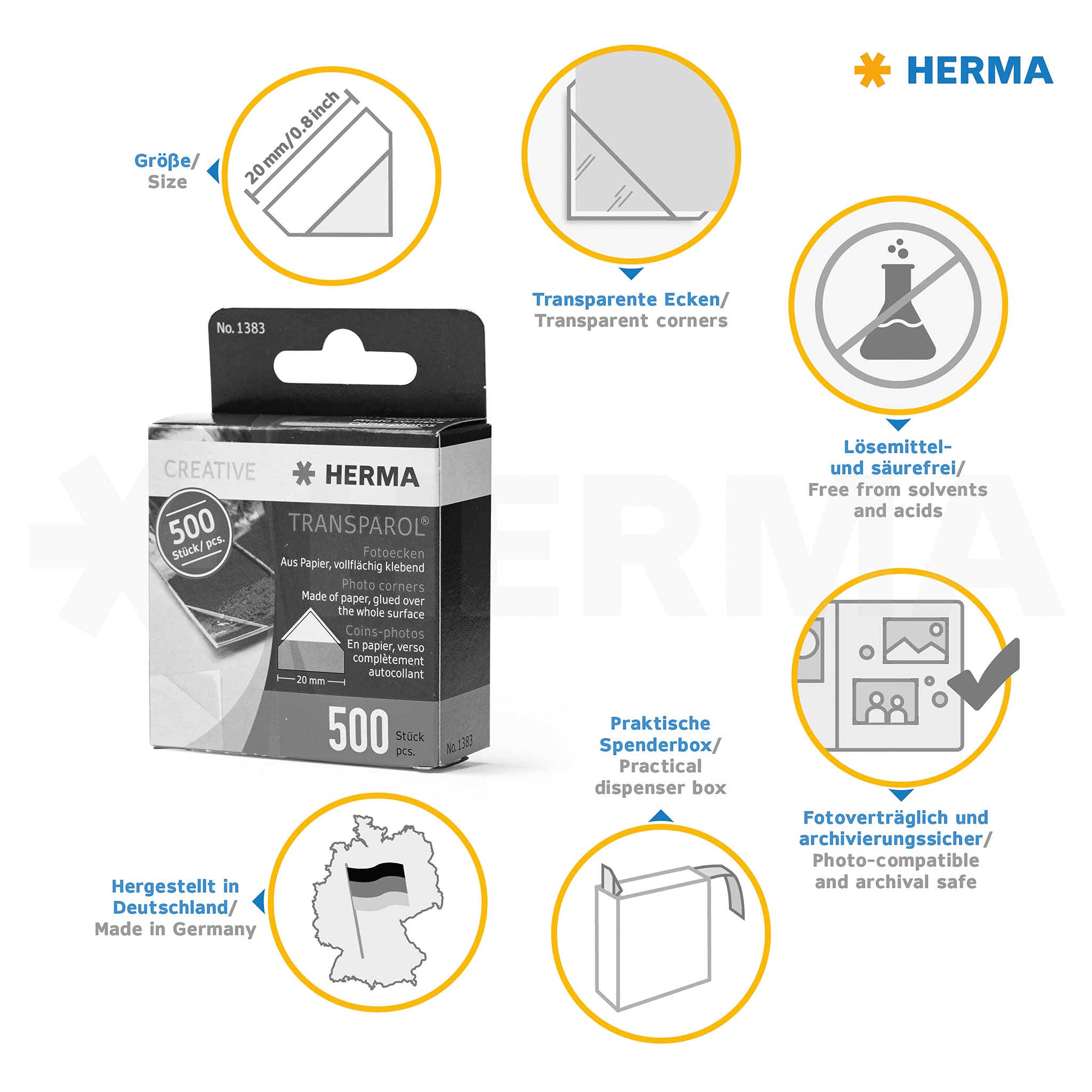 HERMA 1383 Photo Corner (Pack of 500) Clear/White