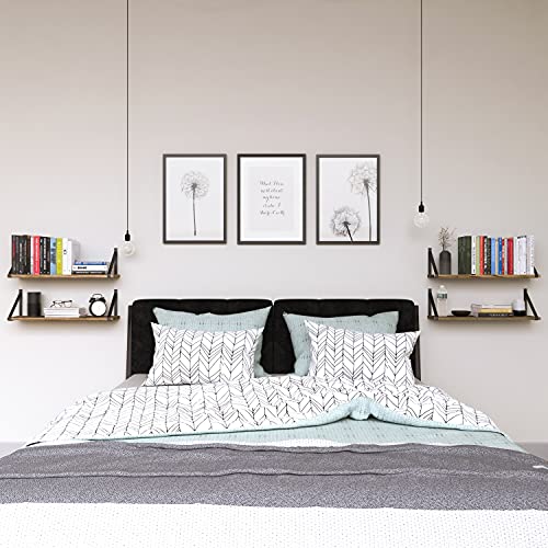Wallniture Bora Floating Shelves, 24βx6β, Set of 4, Small Bookshelf Unit for Living Room, Office, Bedroom, Natural Burned Rustic Wood Wall Decor with Metal Shelf Bracket