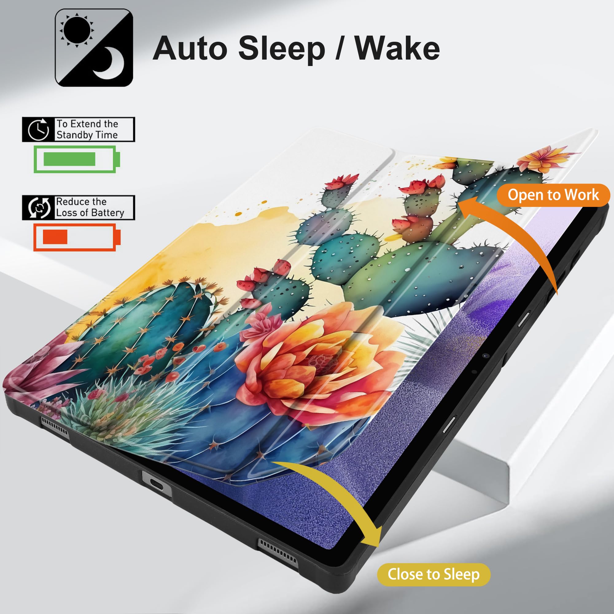 MEEgoodo Case for Samsung Galaxy Tab S10 Ultra (2024 Release)/S9 Ultra (2023 Release) 14.6 inch Cover with S Pen Holder, Tablet Cases with Trifold Stand+TPU Back Shell+Auto Wake/Sleep,Tropical Cactus
