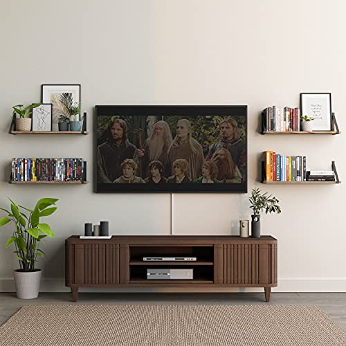 Wallniture Bora Floating Shelves, 24βx6β, Set of 4, Small Bookshelf Unit for Living Room, Office, Bedroom, Natural Burned Rustic Wood Wall Decor with Metal Shelf Bracket