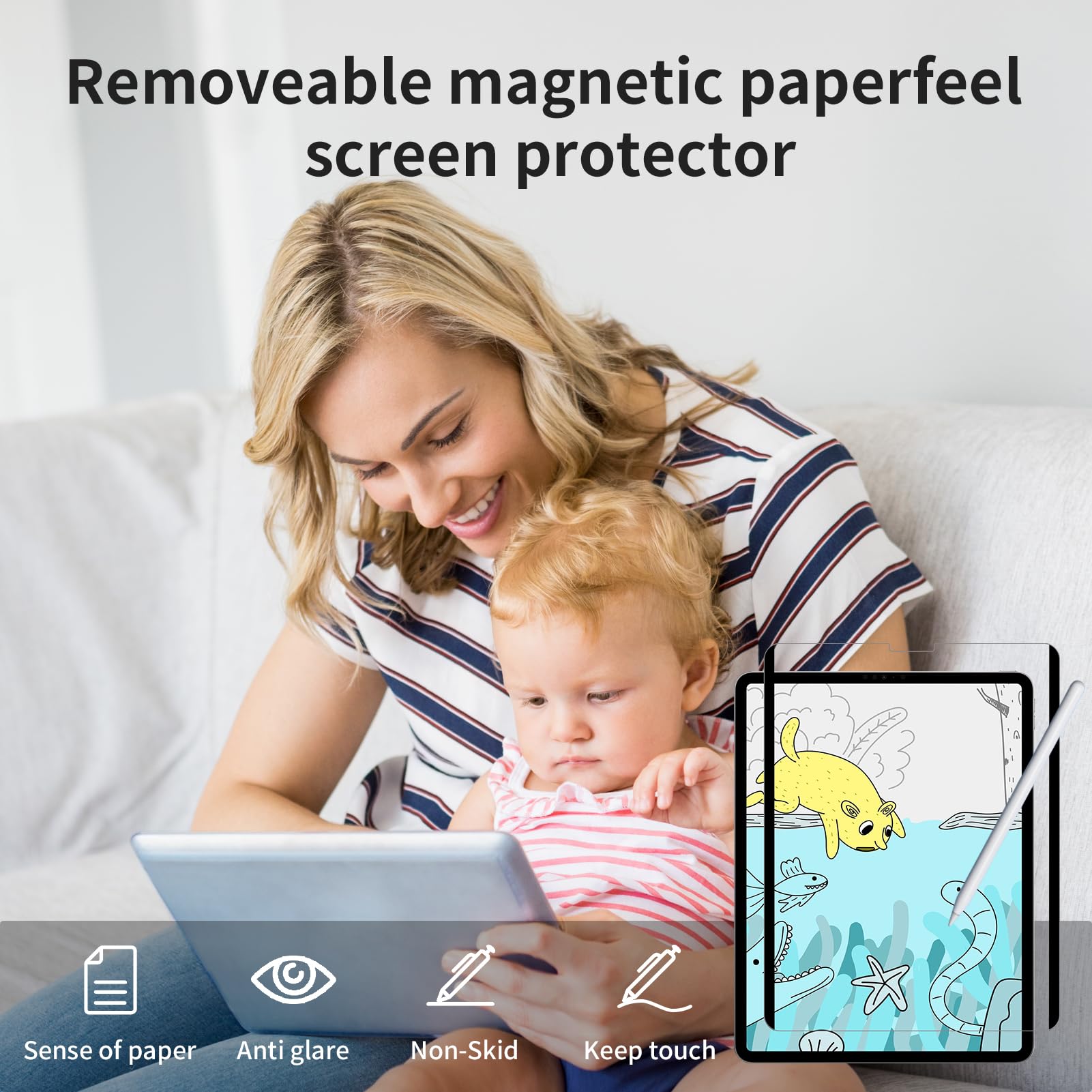 Softamm Paperfeel Magnetic Screen Protector for iPad Pro 12.9 Inch (2022/2021/2020/2018), Matte PET Film for Drawing & Writing Feel Like on Paper(Thin/Responsive/Detachable/Reusable)