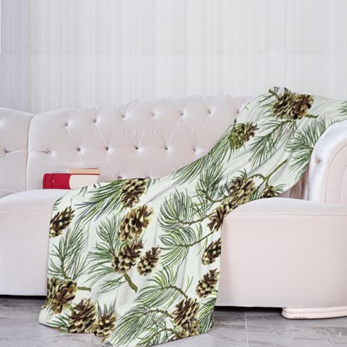 Flannel Blanket Seamless Pattern with Pine Cones Souvenir Blanket for Air-Conditioned Room Twin Bed Living Room Bedroom Sofa Beach Camping Cold Cinema Travel Throw Blankets, White 19, 50x40inch