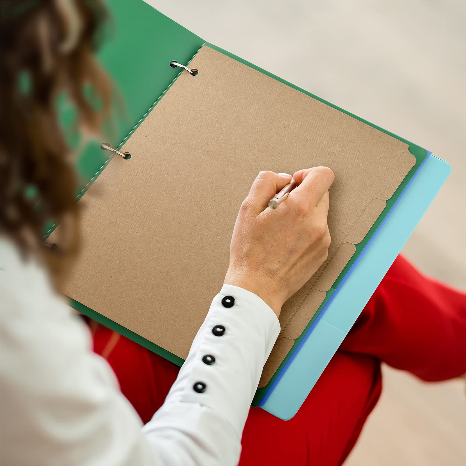 3 Ring Binder Dividers with 5-Tabs for Letter Size, 1/5 Cut, 3-Hole Punched, Blank Kraft Paper Index Dividers 8.5” x 11” for Extra Durable for College, Adults