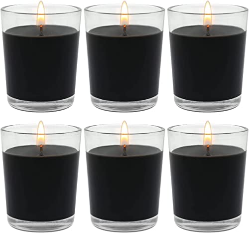 Unscented Black Candles in Glass 3.0oz Soy Wax Votive Candles for Halloween, Dinner Table & Wedding, Set of 6