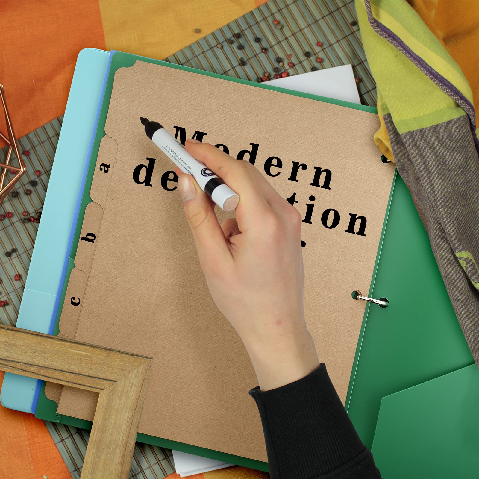 3 Ring Binder Dividers with 5-Tabs for Letter Size, 1/5 Cut, 3-Hole Punched, Blank Kraft Paper Index Dividers 8.5” x 11” for Extra Durable for College, Adults