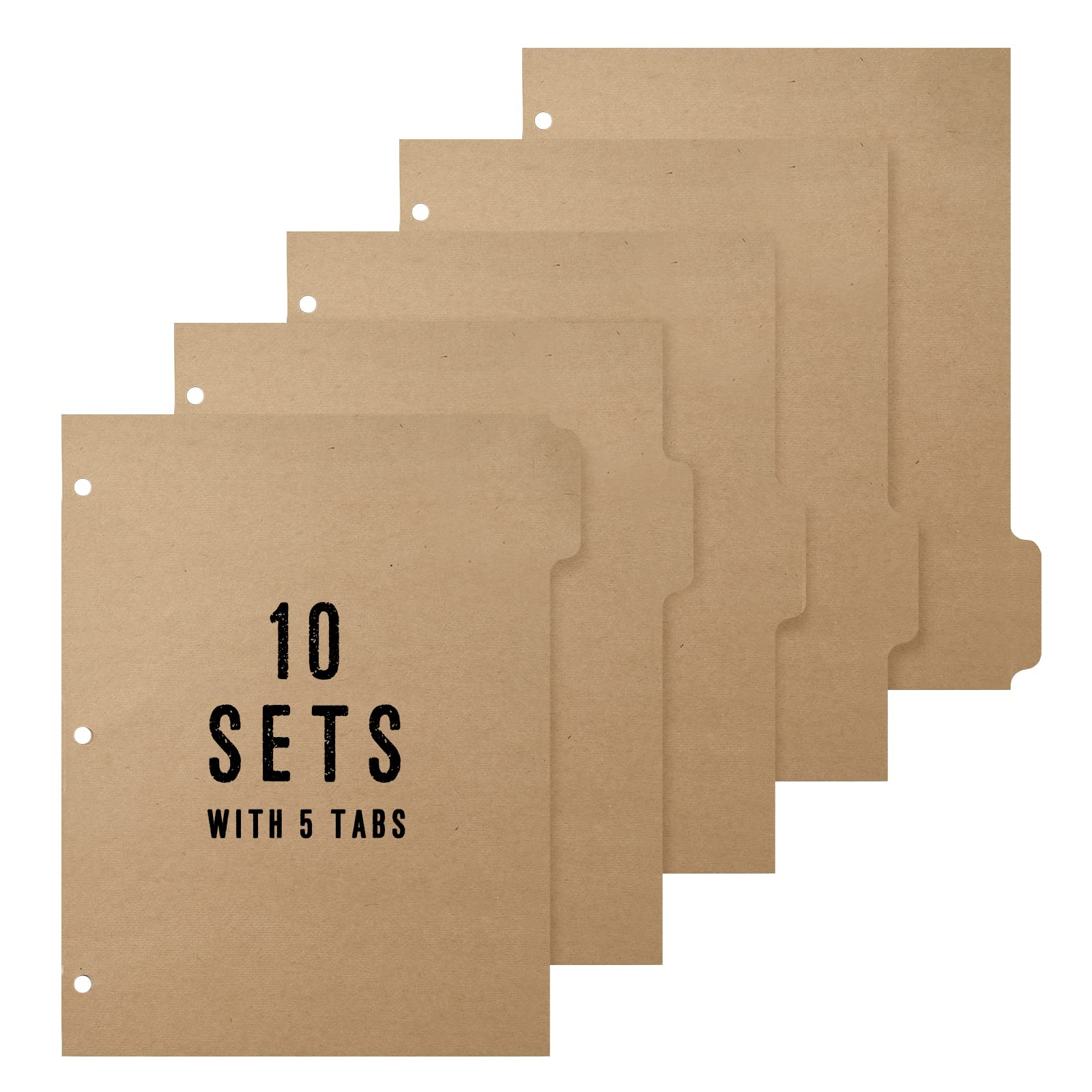 3 Ring Binder Dividers with 5-Tabs for Letter Size, 1/5 Cut, 3-Hole Punched, Blank Kraft Paper Index Dividers 8.5” x 11” for Extra Durable for College, Adults