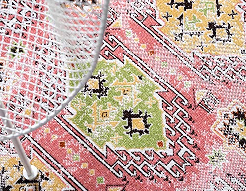 Unique Loom Aarhus Collection Geometric Border Rug_AAR004, 6 x 9 Feet, Rose/Ivory