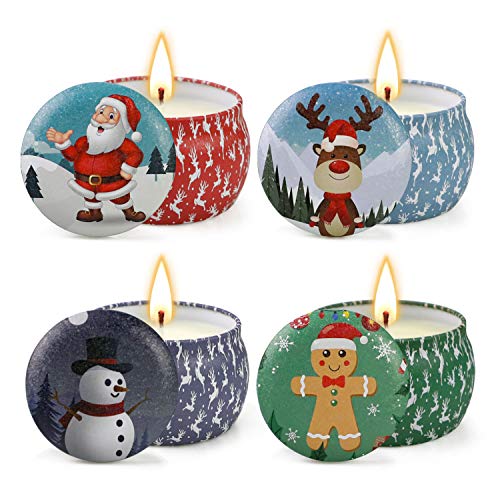 Christmas Scented Candles Gifts Sets for Women, Aromatherapy Candle for Home Scented, 5.65oz Soy Wax Portable Travel Tin Jar Candles for Mother Birthday Bath Yoga, 4 Pack