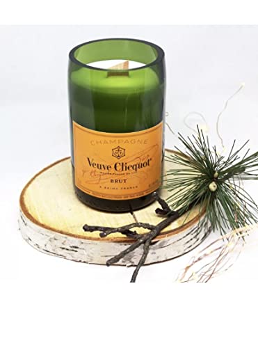 Veuve Champagne Wine Bottle Soy Candle | Scented | Wood Wick | Home Decor Birthday Gift Idea Men & Women