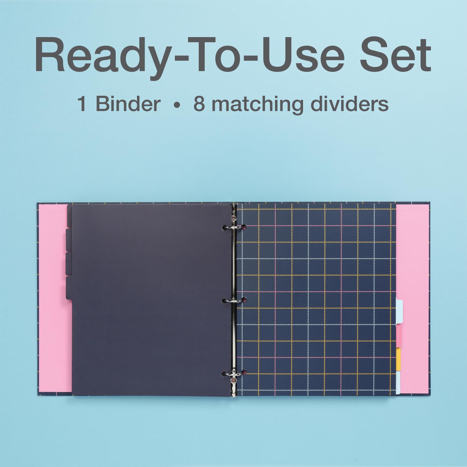Oxford 3 Ring Binder Set, Durable Binder Set for School or Office, Cute 1 Inch Binder with Plaid Print and 8 Matching Tab Dividers, 1 inch Round Rings for Letter Size Paper (23330)