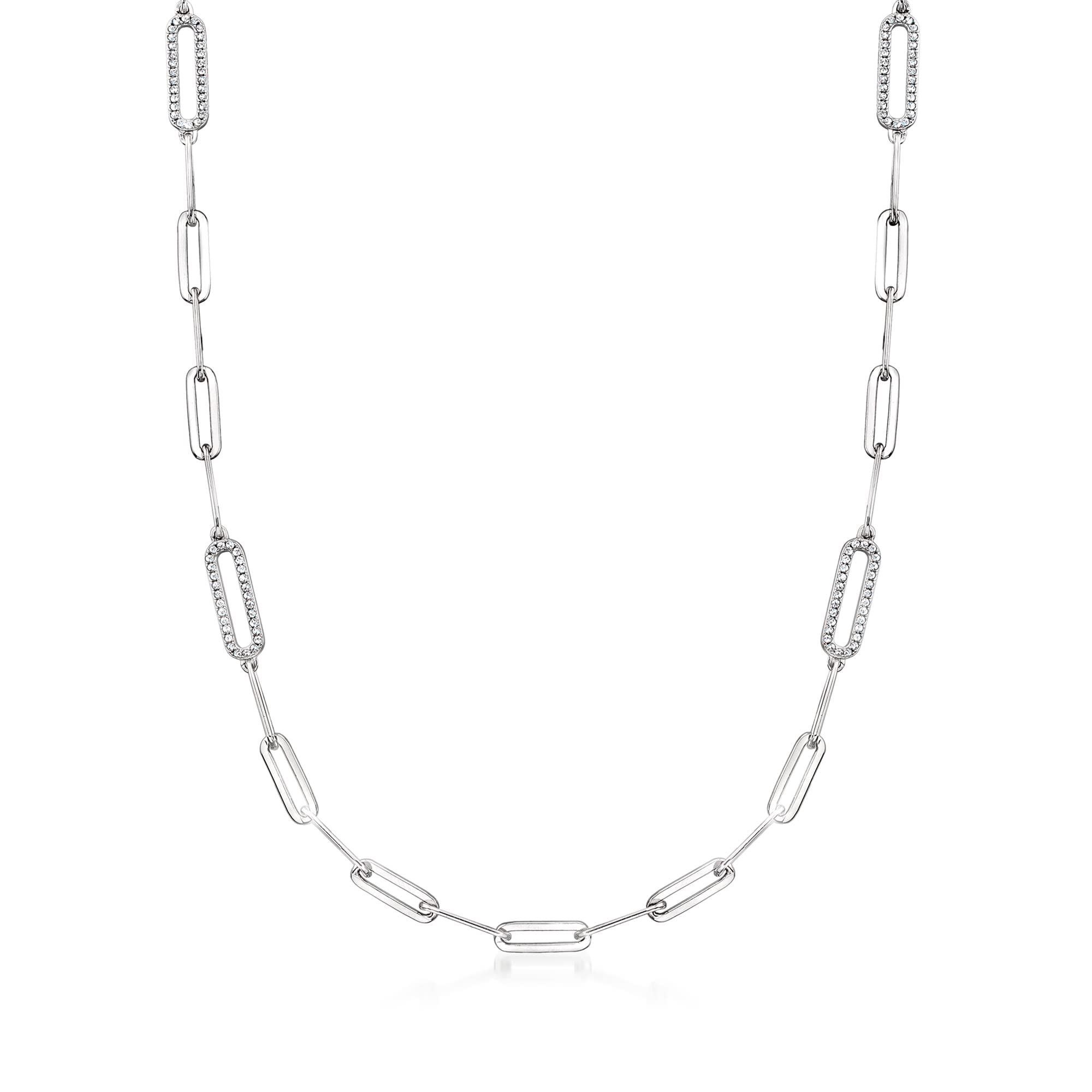 Ross-Simons Charles Garnier 1.57 ct. t.w. CZ Paper Clip Link Necklace in Sterling Silver. 36 inches