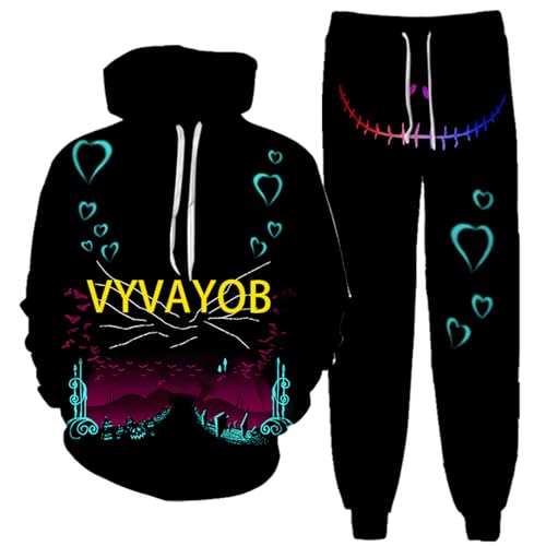VYVAYOB Women's And Men's Halloween Hoodies Pant Set,3D Printing Hoodies Sweatshirt And Pants Suit Set-1-Large