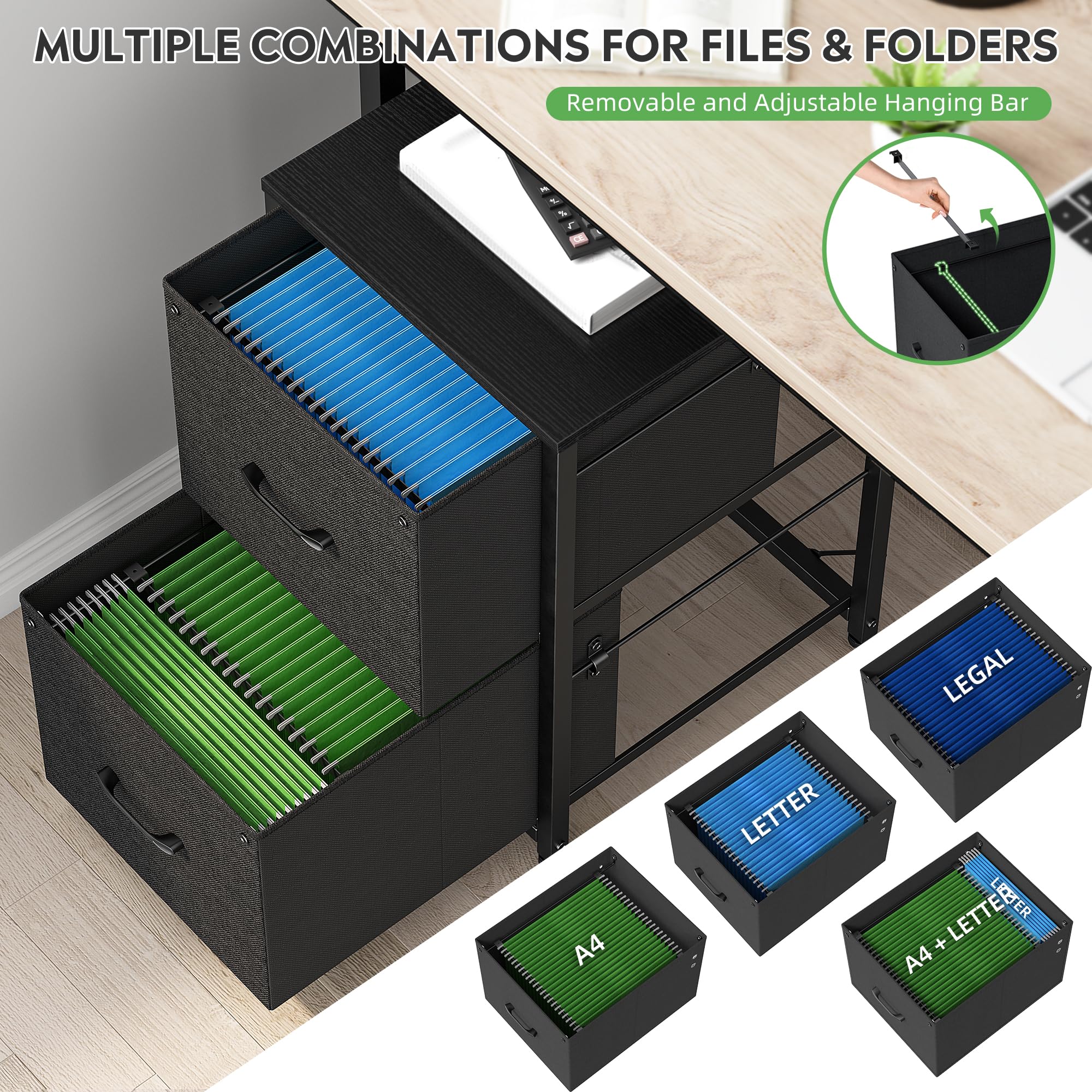 Raybee File Cabinets for Home Office 2 Drawer File Cabinet Filing Cabinets for Home Office Small File Cabinet on Wheels Office File Cabinets Fabric,for Letter/Legal / A4