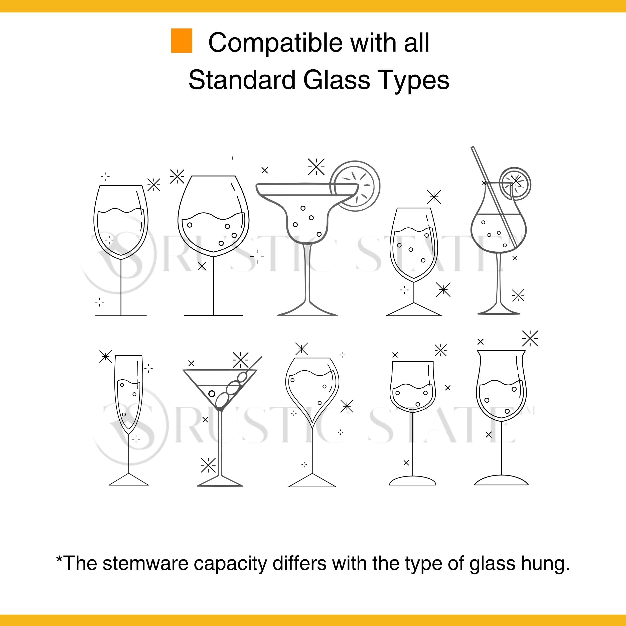 Rustic State 4 Sectional Adjustable Wood Under Cabinet Wine Glass Holder Wine Glass Rack Hanging Shelf Stemware Glassware Bar Organizer - 12 Wine Glass Storage - 11 Inch Deep - Mahogany