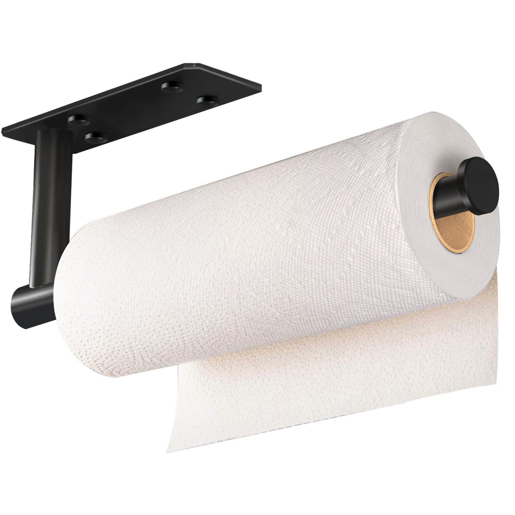 VAEHOLD Self Adhesive Paper Towel Holder Under Cabinet Mount, Wall Mounted Paper Towel Roll Holder for Kitchen, Bathroom, Wall - SUS304 Stainless Steel (Matte Black)