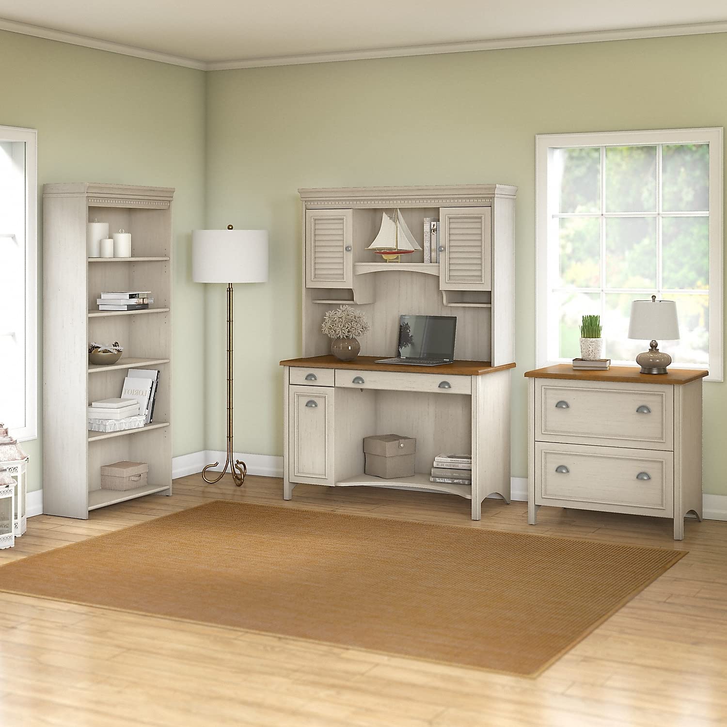 Bush Furniture Fairview 2 Drawer Lateral File Cabinet in Antique White and Tea Maple