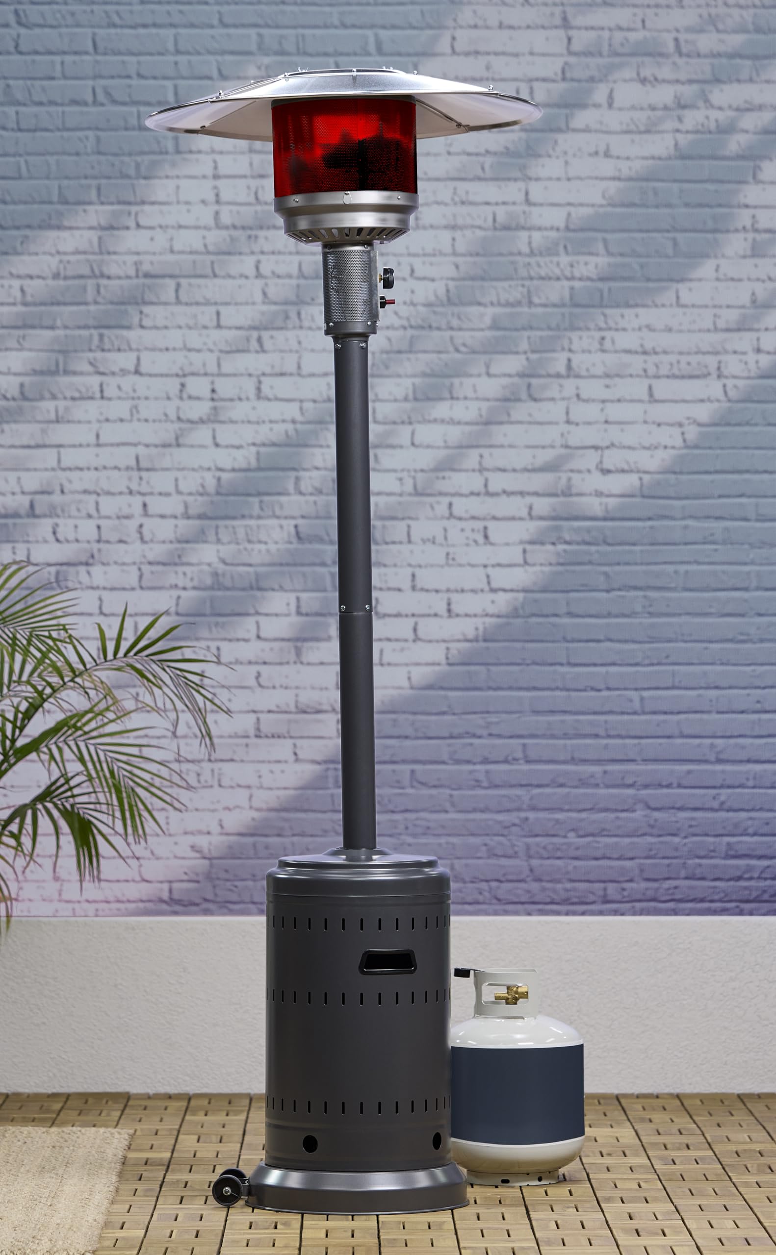 Amazon Basics 46,000 BTU Outdoor Propane Patio Heater with Wheels, Commercial & Residential - Slate Gray
