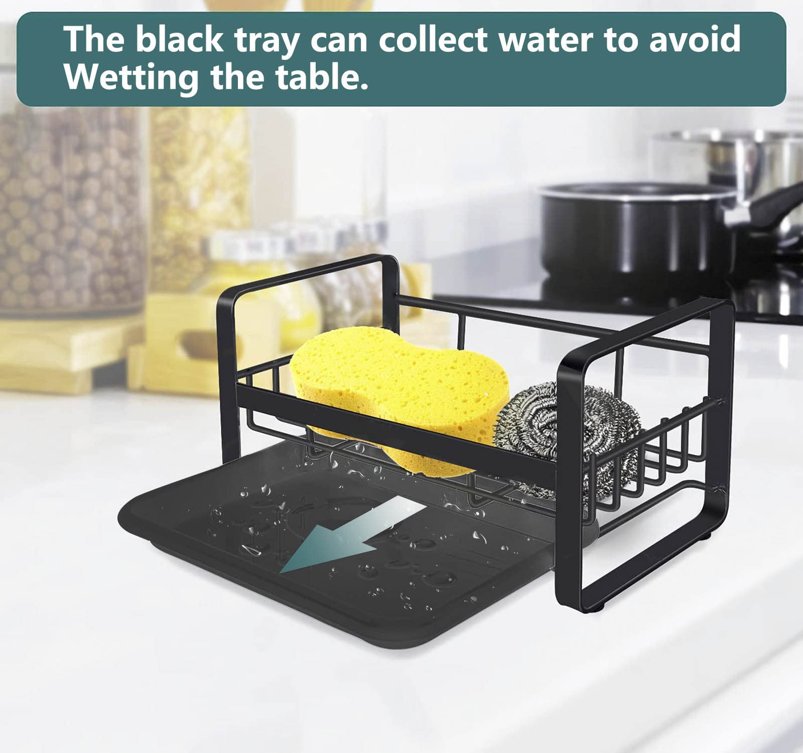 TWORIDER Kitchen Sink Caddy Sponge Holder,304 Stainless Steel Sink Caddy Sponge Holder Kitchen Sink Organizer,Sponge Holder For Kitchen Sink with Removable Drain Tray,Not Including Dispenser and Brush