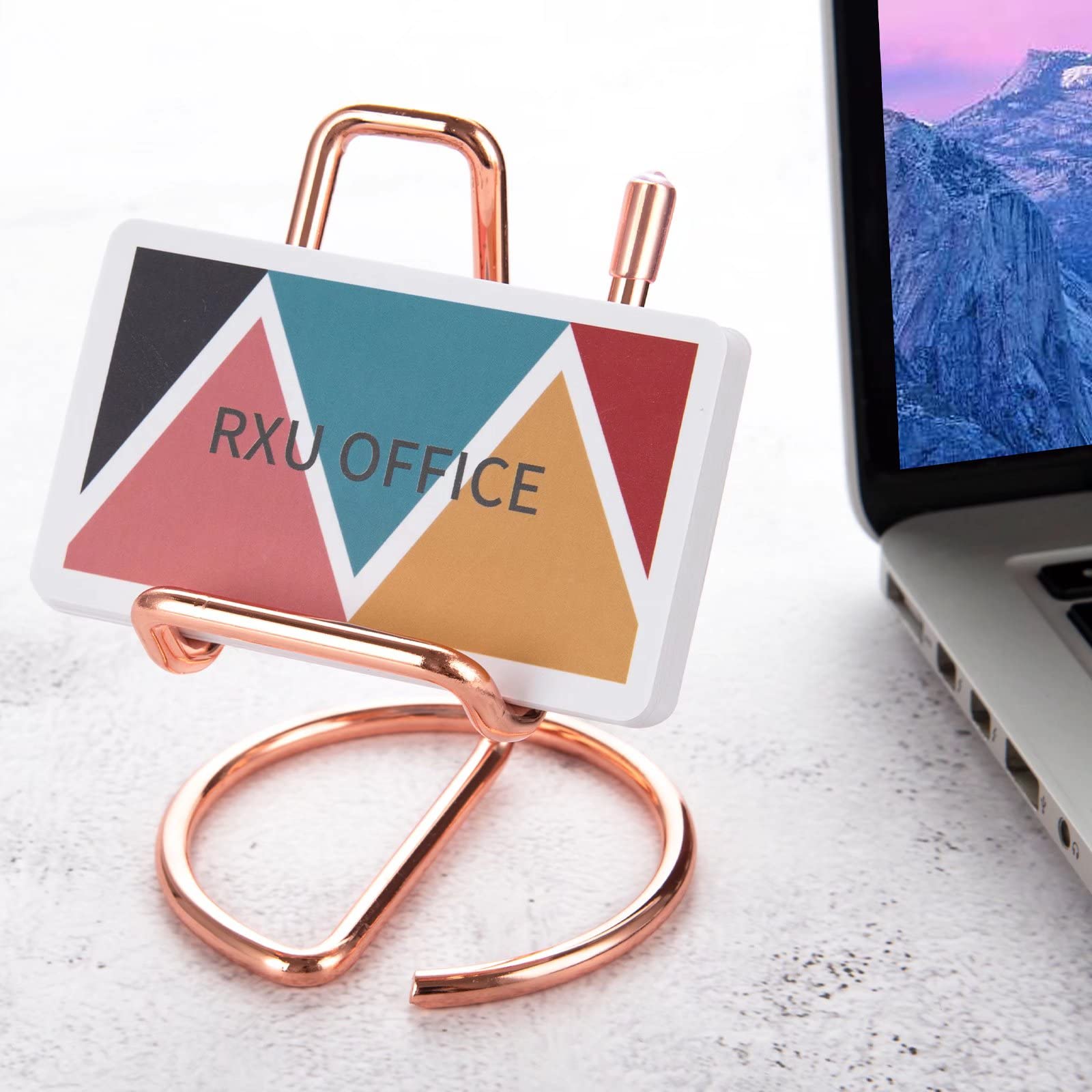 Business Card Holder for Desk,Cute Metal Rose Gold Desktop Business Card holder Display for Men & Women